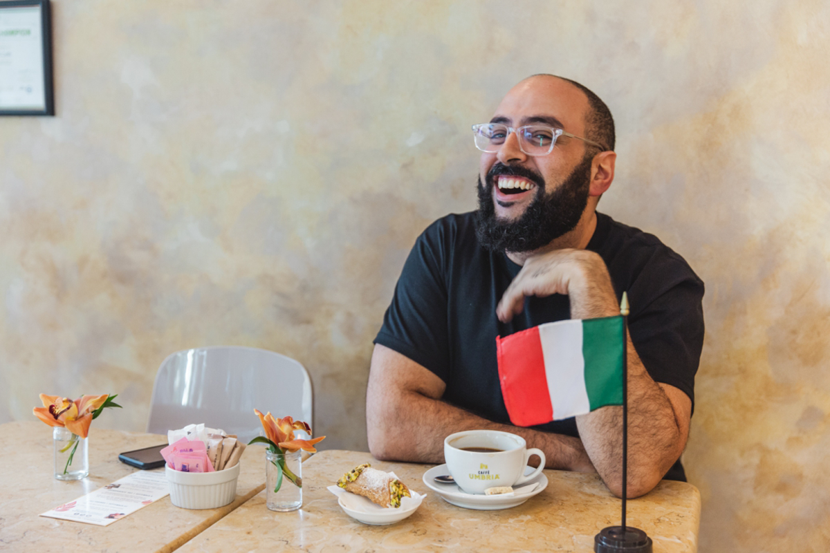 West End Coffee Shop Hop with Alfred Drinking Coffee | D'oro Gelato & Caffe